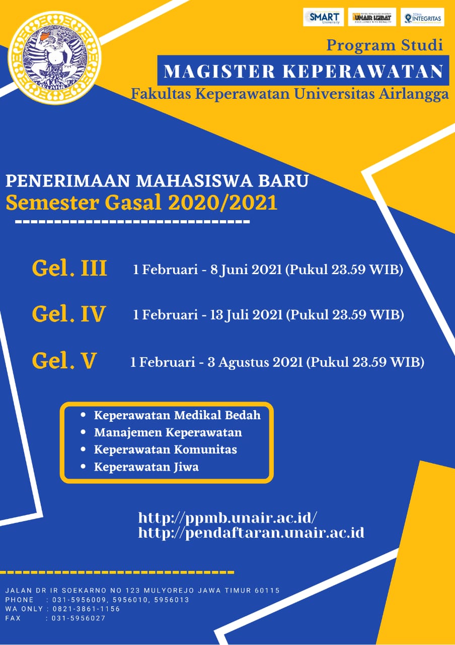 PENERIMAAN MAHASISWA BARU MAGISTER KEPERAWATAN UNIVERSITAS AIRLANGGA TAHUN AJARAN 2020/2021